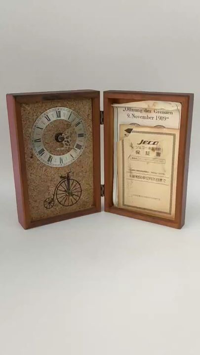 JECO QUARTZ นาฬิกาตั้งโต๊ะ กรอบไม้ทรงหนังสือ หน้าปัดเป็นแผ่นโลหะ มี2 ...