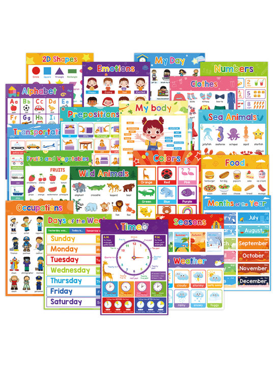 4PCS / 6PCS / 20PCS Cognition Posters Wall Chart Educational Preschool ...