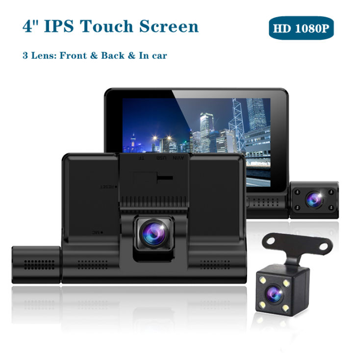 Acroder Dash Cam Mobil 1080p Night Vision 3 Lensa 4 "Ips Layar Sentuh ...