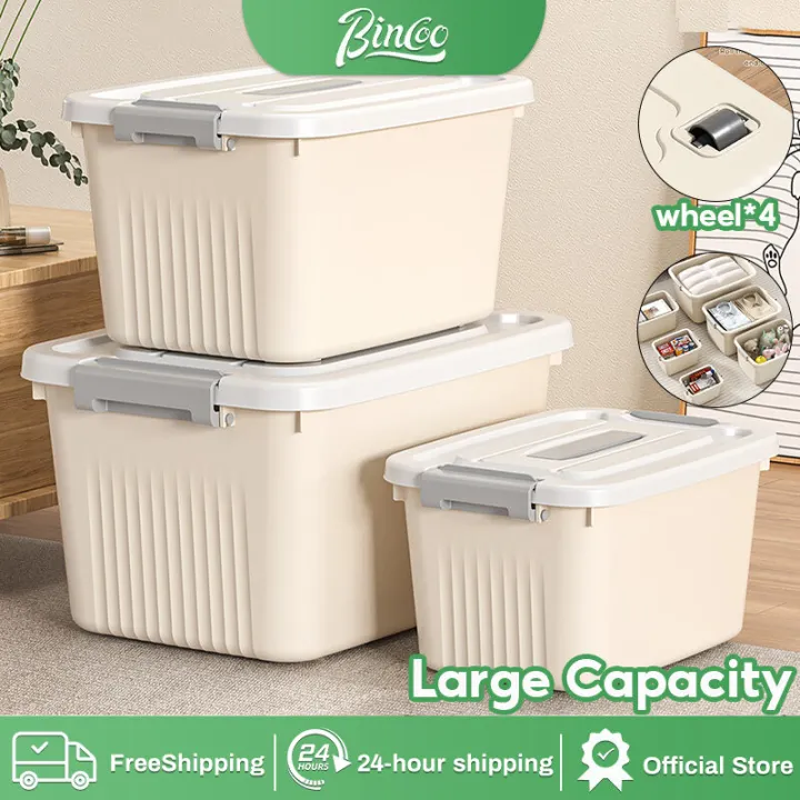 Bincoo Cream Style Storage Box With Handle And Wheels High Capacity ...