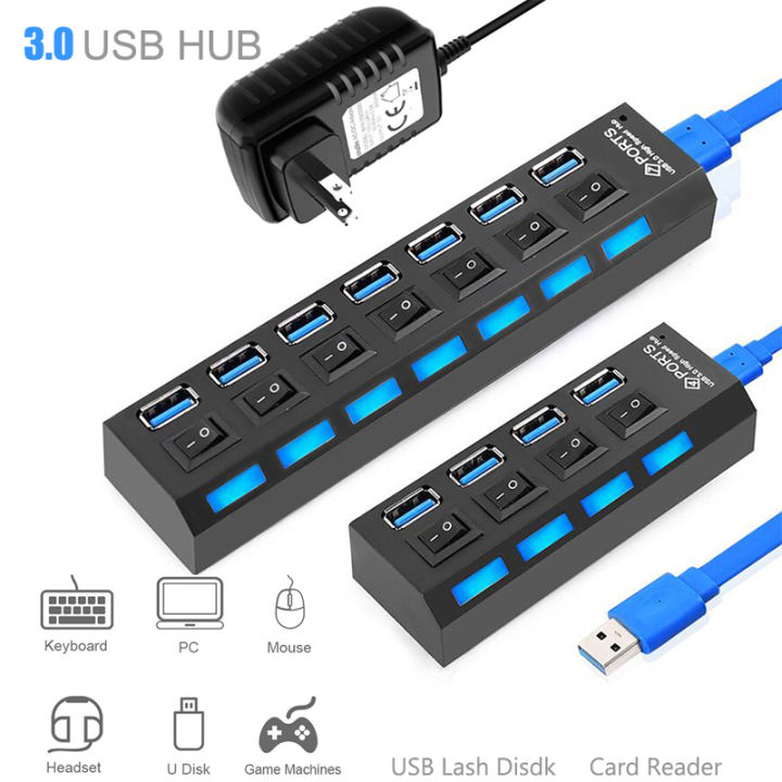 Hub Usb 3.0 5Gbps High Speed Multi USB Splitter 3 Hab Use Power Adapter 4/7 Port Multiple ...