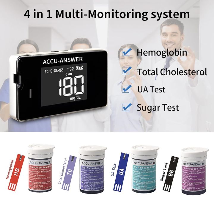 4 In 1 ACCU-Answer Meter Test strip, Hemoglobin Total cholesterol Blood ...