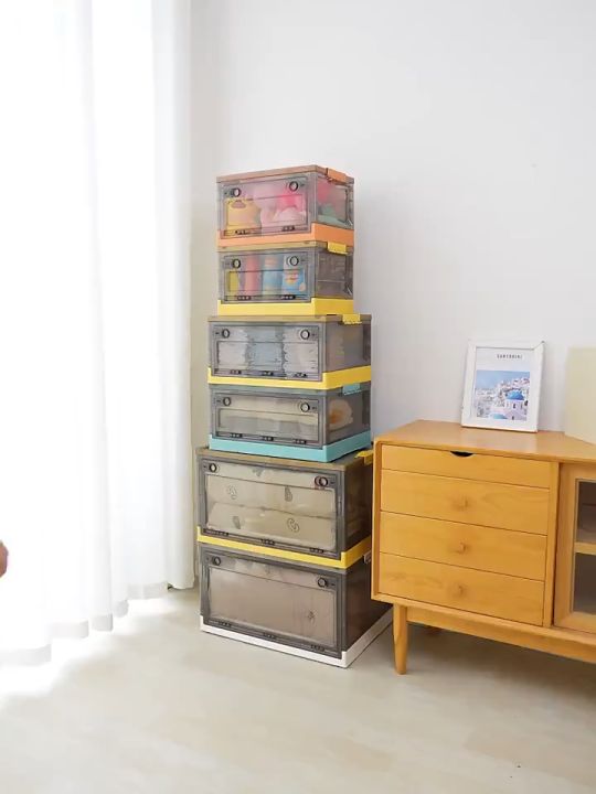 Multifunctional foldable storage box transparent Plastic Box with side ...