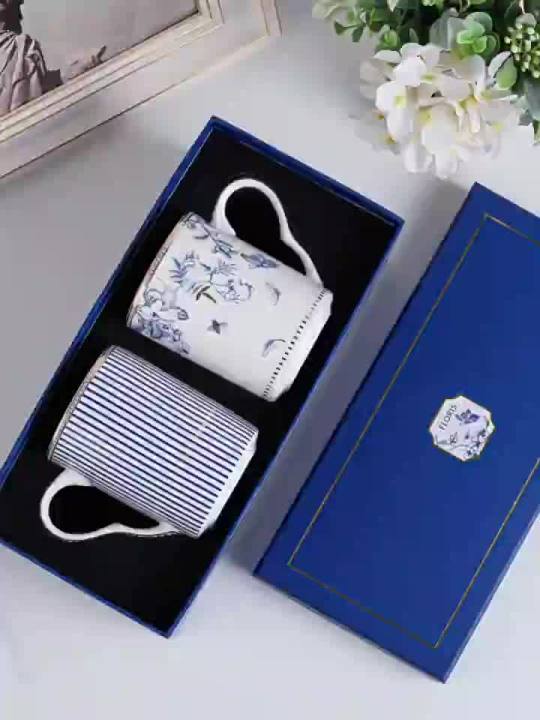 《308》เรียบหรู Bone China แก้วคู่สร้างสรรค์จับคู่ถ้วยกาแฟของขวัญกล่องวัน ...