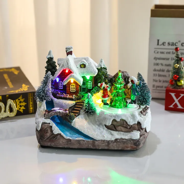【Shipment from Philippines】Christmas Rotating Resin Luminous Music Box ...