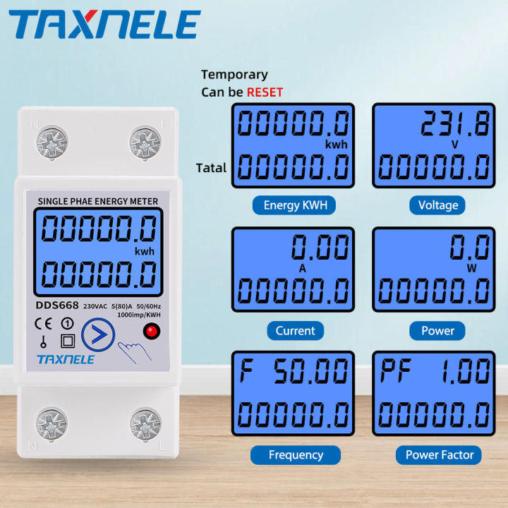 Din Rail Digital Single Phase Energy Meter Kwh Voltage Current Power Consumption Meter Reset