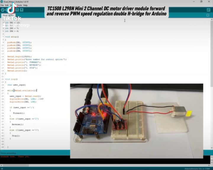 TC1508 L298N Mini 2 Channel DC motor driver module forward and reverse ...