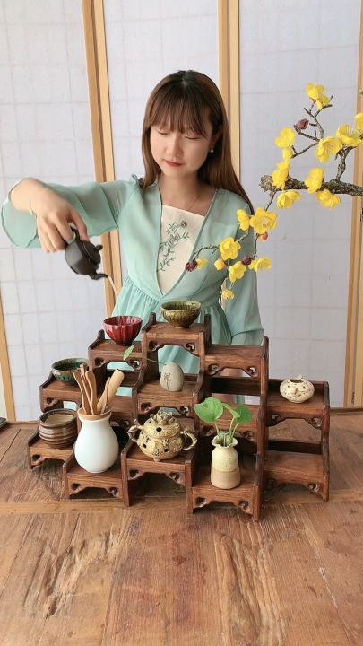 Solid Wood Desktop Small Bogu Rack Teapot Teacup Display Rack Tea Set ...