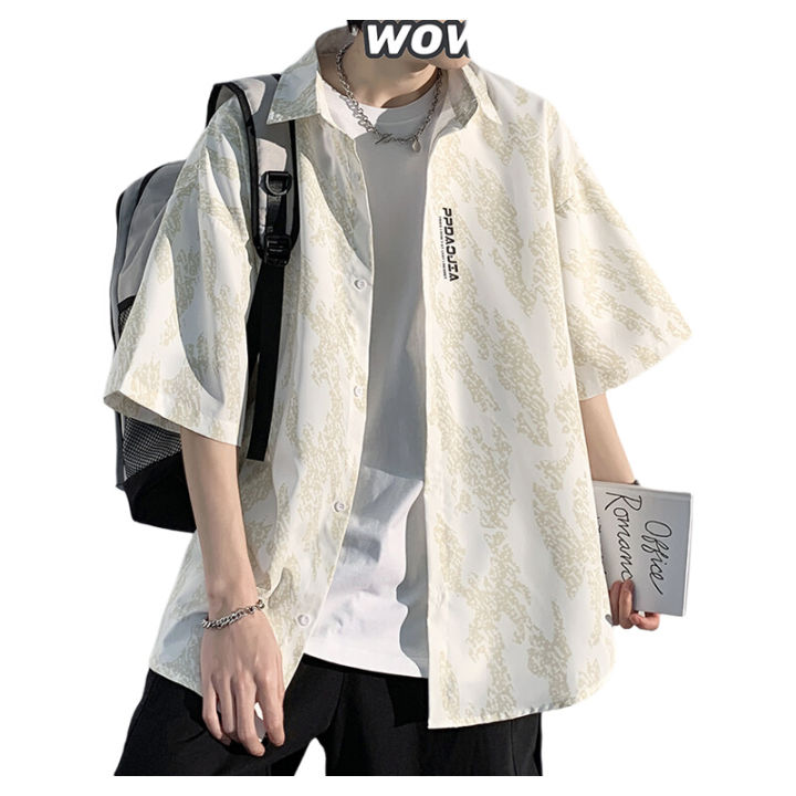 Duo Hui เสื้อเชิ้ตแขนสั้นผู้ชายฤดูร้อน: ลําลองสไตล์ญี่ปุ่นหลวมพอดีขนาด ...