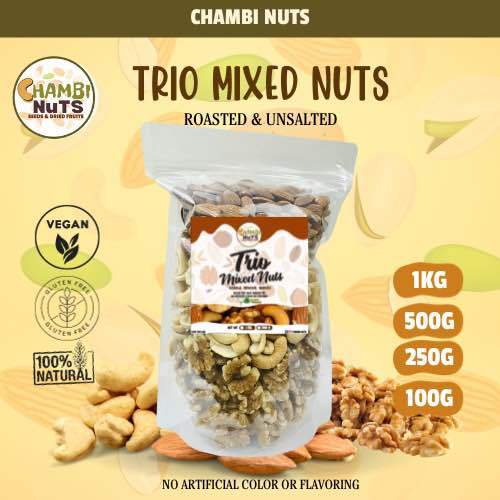 TRIO Mixed Nuts ( Cashew, Almonds & Walnuts ) Roasted & Unsalted 100g ...