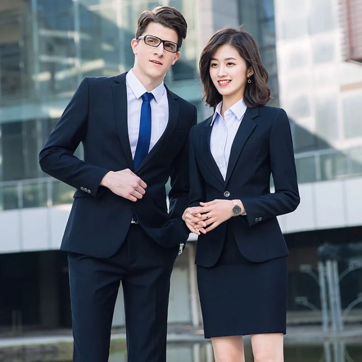 Men's Women's Same Style Business Formal Work Suit Set Black Royal Blue ...