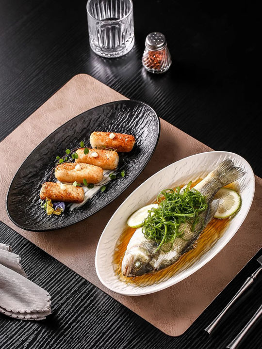 Large Size Ceramic Fish Steaming Plate Japanese Style Oval Shape Luxury ...