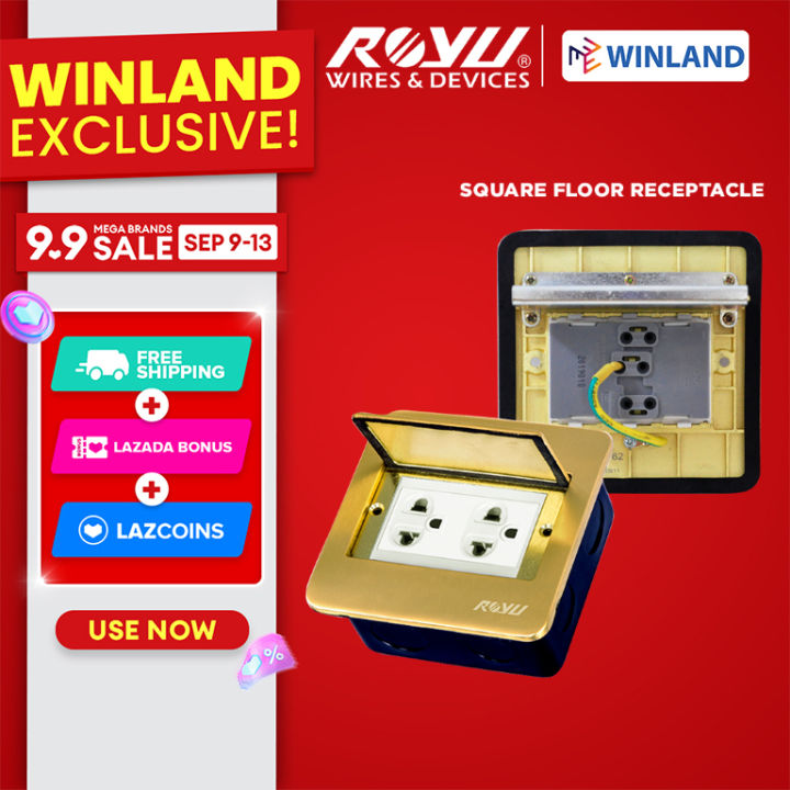 Royu by Winland Square Floor Receptacle w/ Duplex Universal Outlet w ...