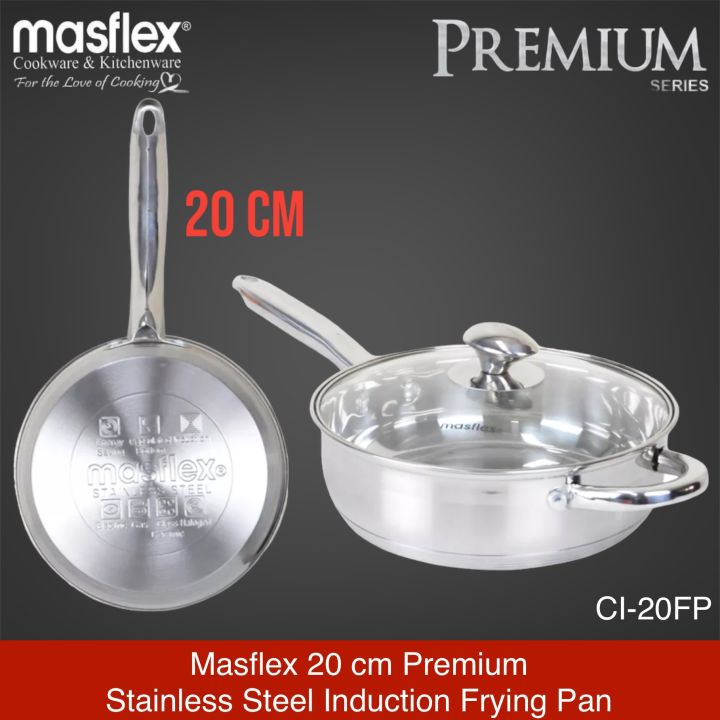 Masflex 20 cm Premium Quality Stainless Steel Induction Frying Pan With Glass Lid | Lazada PH