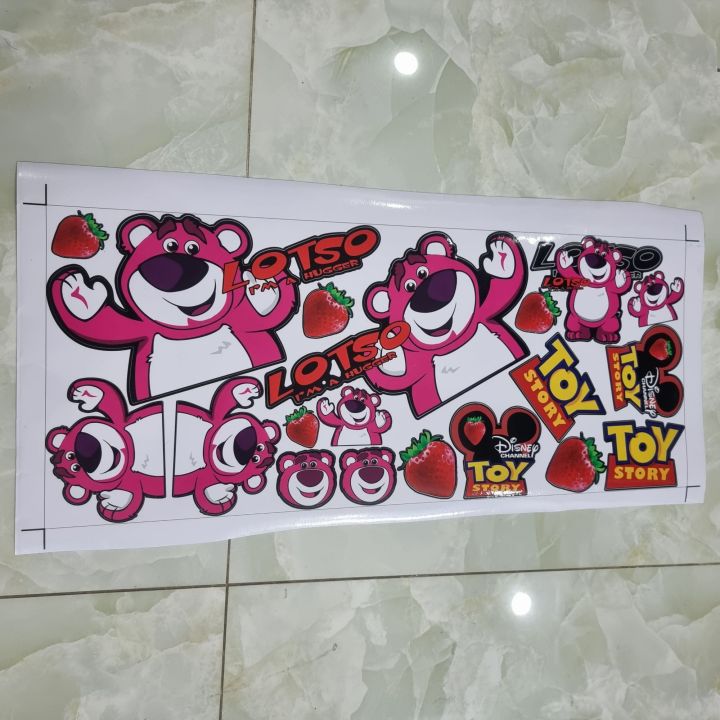 Combo logo sticker gấu dâu lotso hồng dễ thương dán trang trí xe máy ...