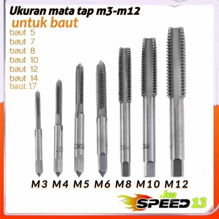 Hand tap set 7 pcs hand tab mata tap alat perbaikan drat dalam m3-m12 bisa per 3 pcs cek variasi ...