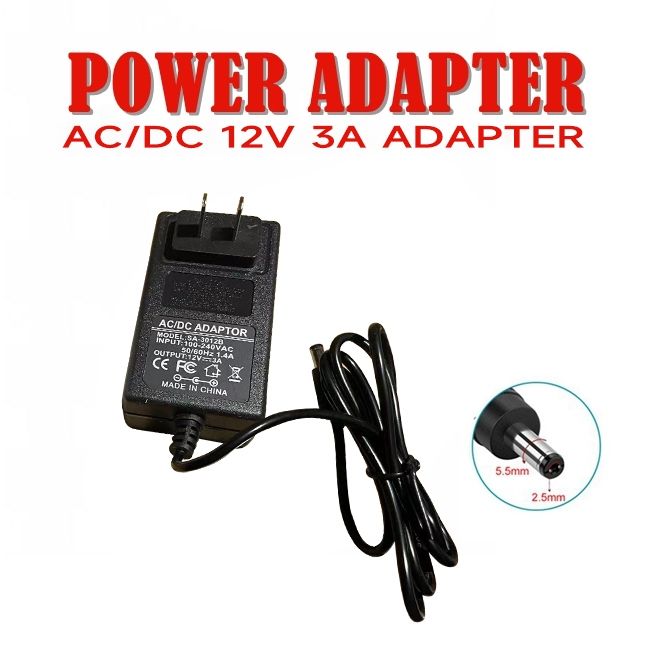 12V 3A Power Supply Adaptor AC 100-240V to DC 12V 3A Adaptor for CCTV ...