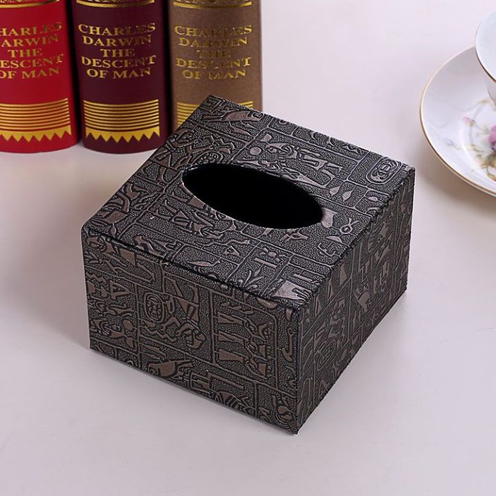 Dianmu Leather Paper Towel Box Creative Minimalist Square Wooden Tissue ...
