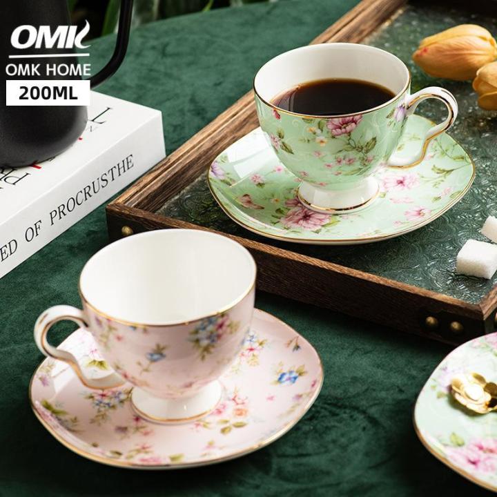 OMK French style bone china Coffee Cup & Saucer Set 200ML Ceramic mug ...