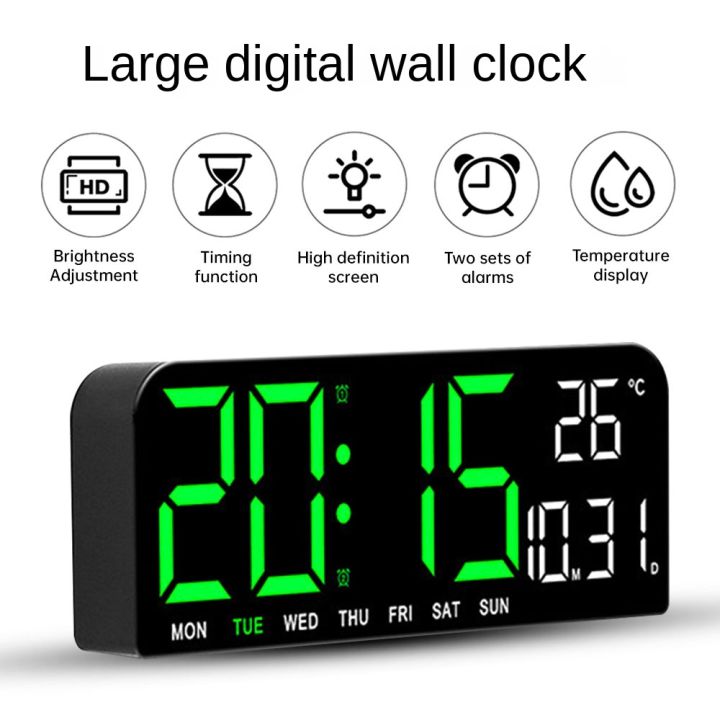 Large Digital Wall Clock Temp Date Week Display 4 Brightness Power Off ...
