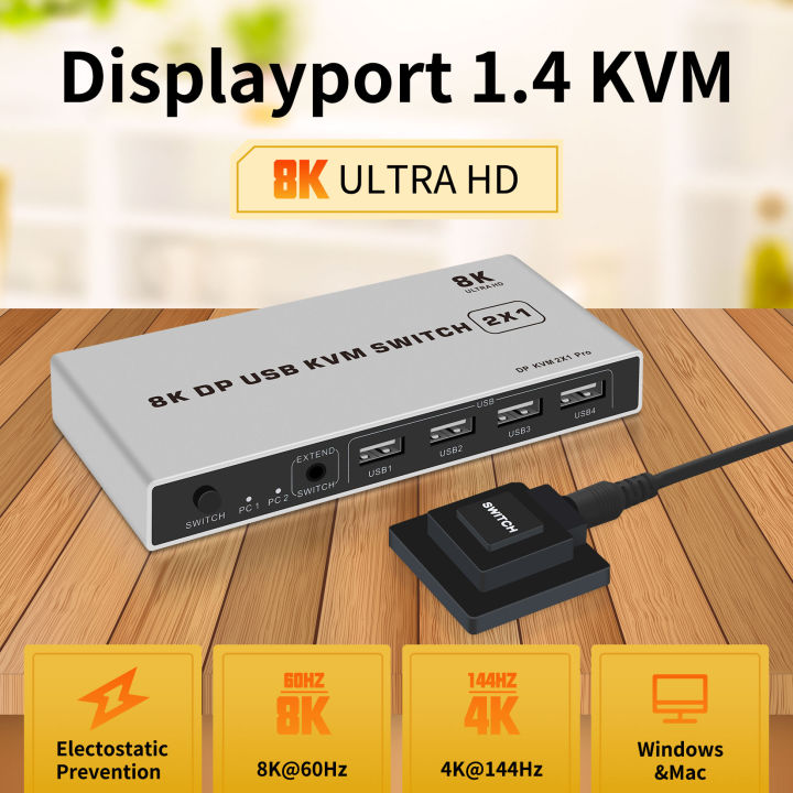 8K Displayport KVM Switch 4K 144hz 2-port USB KVM 8K Displayport 1.4 ... 8K Displayport KVM Switch 4K 144hz 2-port USB KVM 8K Displayport 1.4 ...