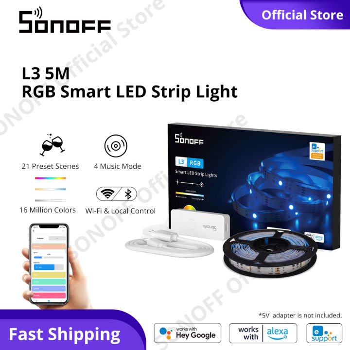 SONOFF L3 RGB WiFi Smart LED Strip Light 5M/16.4Ft APP Voice Control ...