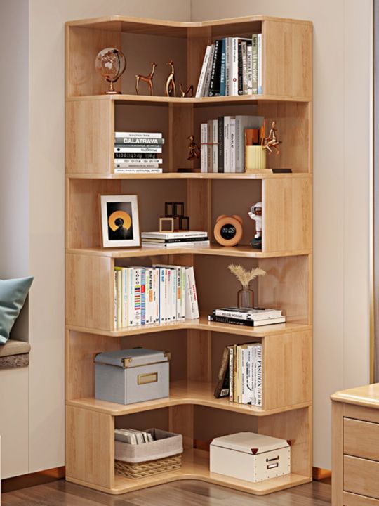 Solid Wood Corner Bookcase Bookshelf and Storage Shelf Floor Kids Turn ...