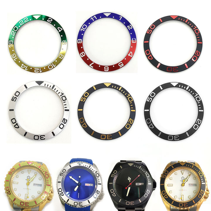 Black Silver Blue Red Silver Sloping Aluminum Bezel Insert For Seiko 5 ...