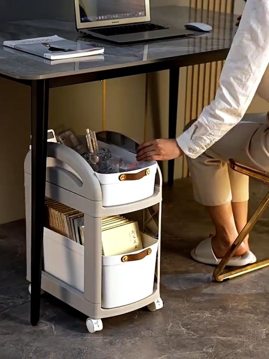 Multilayer Book Shelving with Wheel Under the Table Storage Rack ...