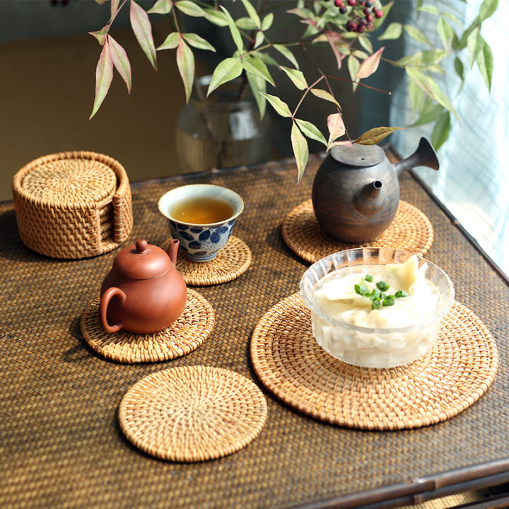 Vietnam Old Rattan Coaster Tea Set Handmade Placemat Table Rattan Mat ...