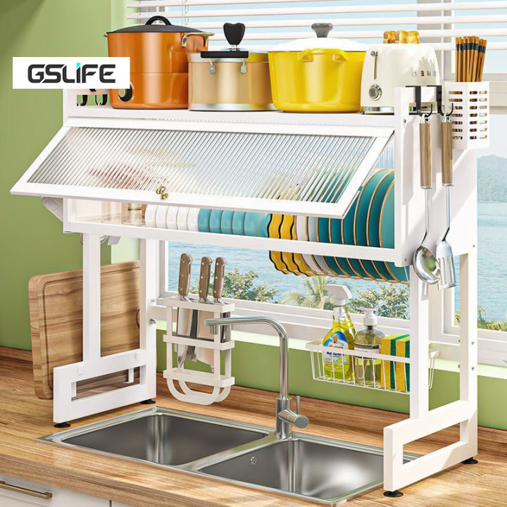 GSlife【Adjustable Height】Over Sink Dish Drying Rack with Doors Dish ...