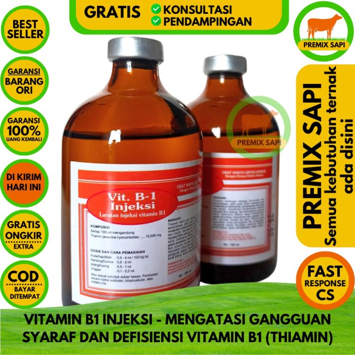 VITAMIN B1 INJEKSI 100ml - obat syaraf hewan - obat lumpuh hewan ...