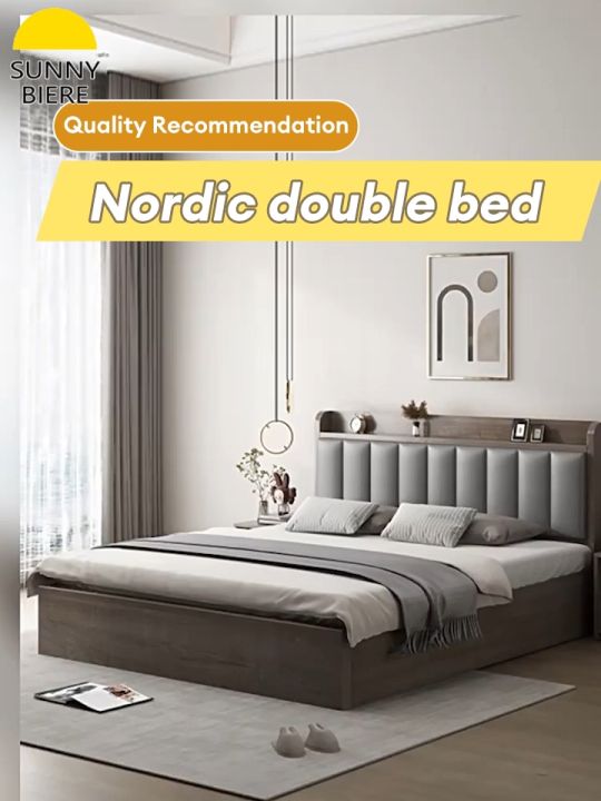 Solid Wood Bed Frame With Soft Bag Wooden Bed Frame Single/Queen/King ...