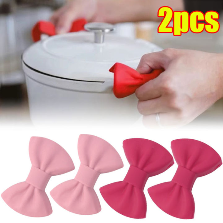 2pcs Silicone Heat Resistant Clips Potholders Creative Bow Knot Shape ...