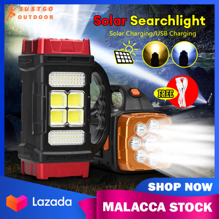 Solar COB Flashlight Portable Searchlight Powerful Waterproof Outdoor ...