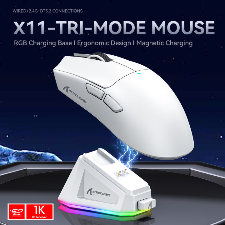 Attack Shark X11 Wireless Gaming Mouse - Tri-Mode (2.4GHz/Wired ...