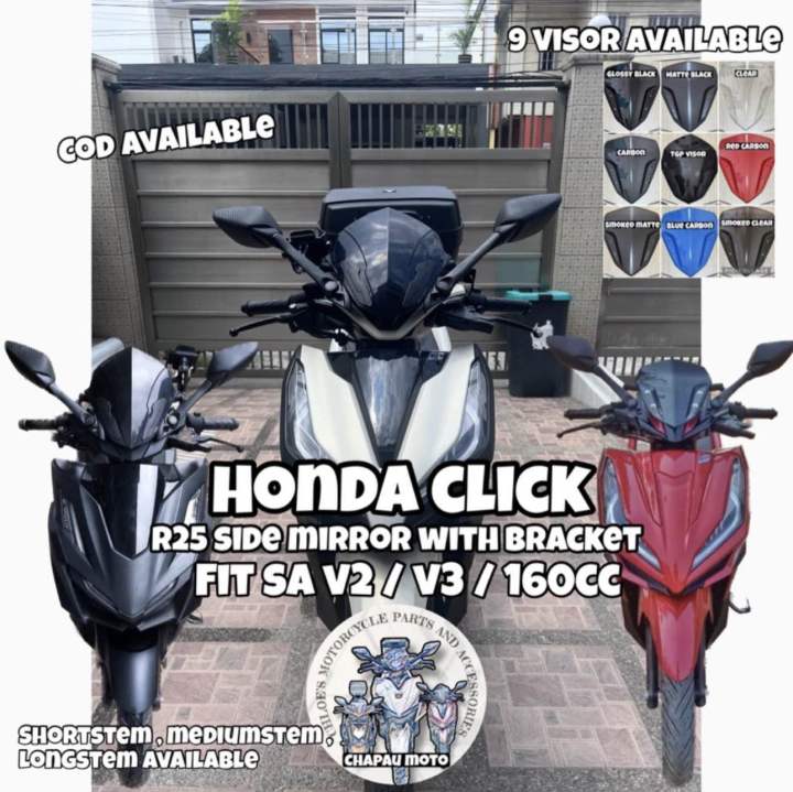 Honda click v2 v3 R25 side mirror with bracket and visor set for ...