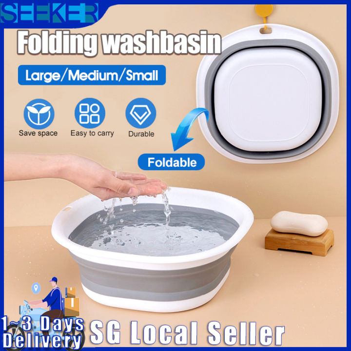 🇸🇬 Fast Delivery Free Hook Collapsible Basin bucket Foldable Wash Basin ...