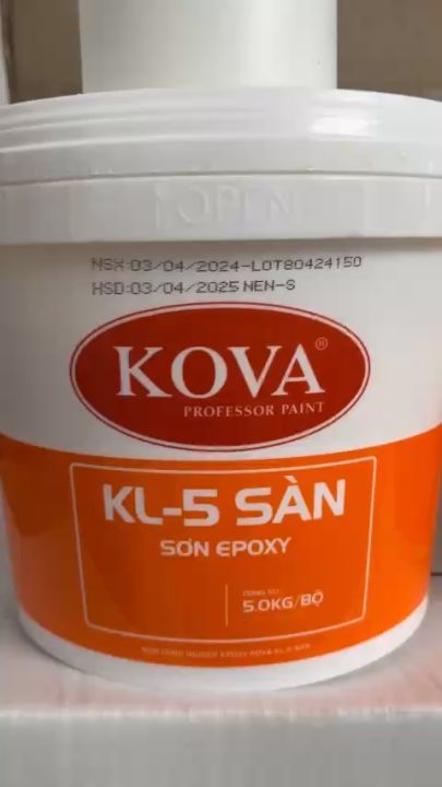 Sơn công nghiệp EPOXY KOVA KL-5 sàn/tường (bộ 5kg). Bám dính tốt trên bề mặt vữa xi măng, bê ...