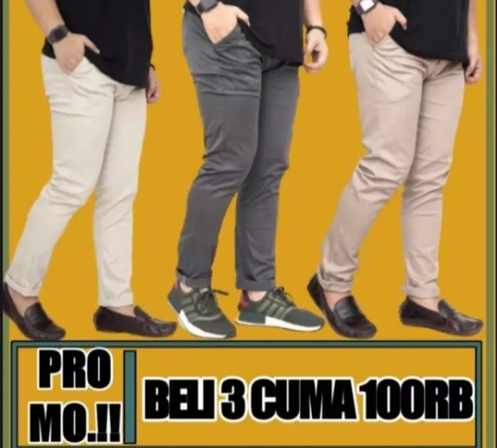 100 RBU 3 CELANA CHINO CELANA pria Slimfit PANJANG CHINO KERJA HARIAN MOCA ABU/CREM HITAM /BISA ...