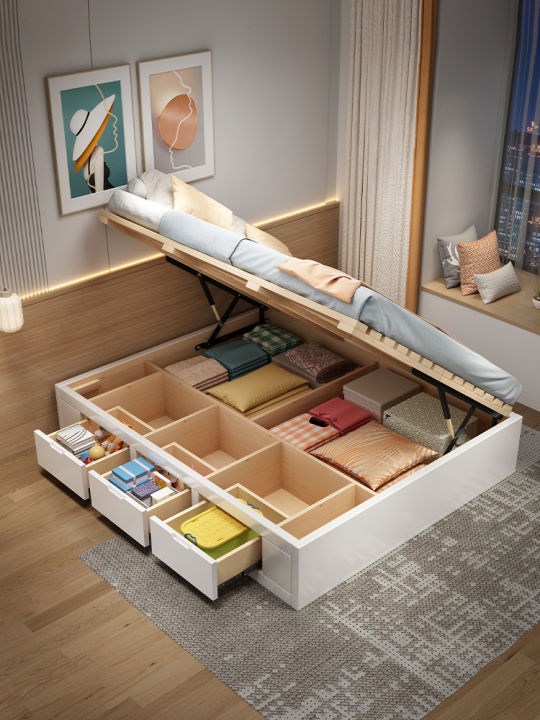Solid Wood Non-Bedside Tatami Box Bed Air Pressure Storage High Box ...