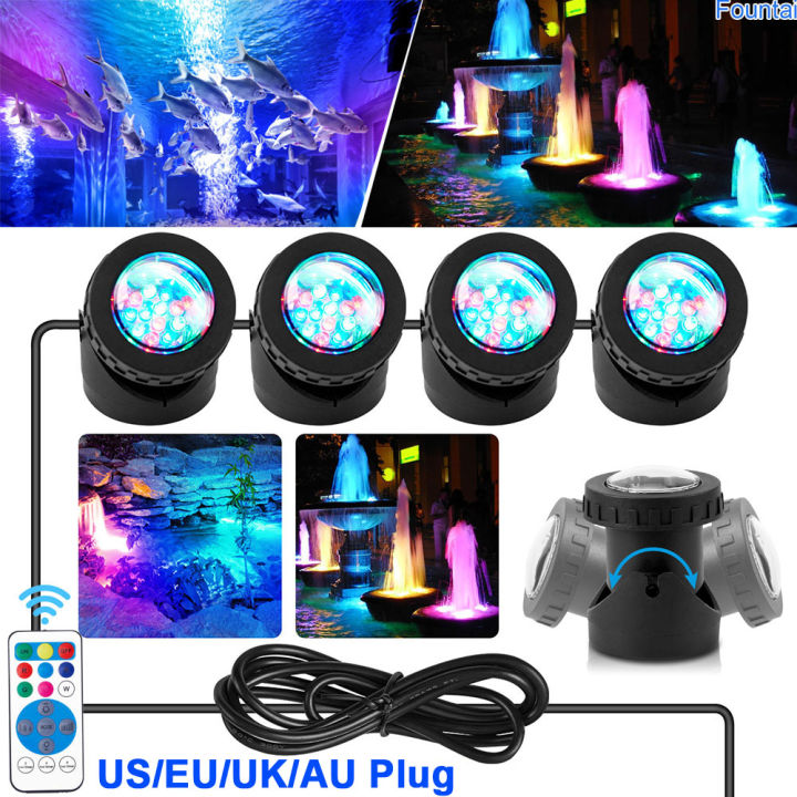 RGB Submersible 1/2/3/4 LED Lights Waterproof IP68 Underwater Fountain Pond Spot Light Dimmable ...