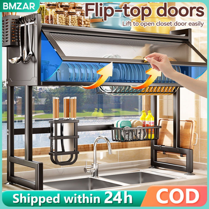 Dish Cabinet Rack Over-The-Sink Drainer With Cover Plate Drying Storage ...