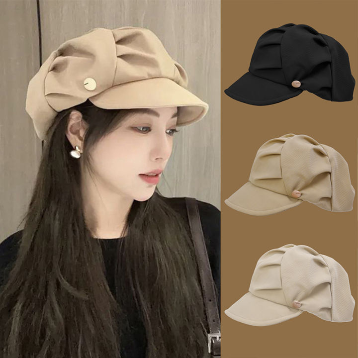 Women's Berets Hat Cloud Shape Pleated Soft Octagonal Hats Y2K ...
