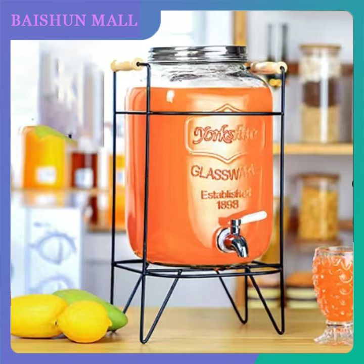 4L 5L 8L 10L Juice Drink Glass Jar Dispenser with Stand and Faucet Beverage Water Dispenser ...