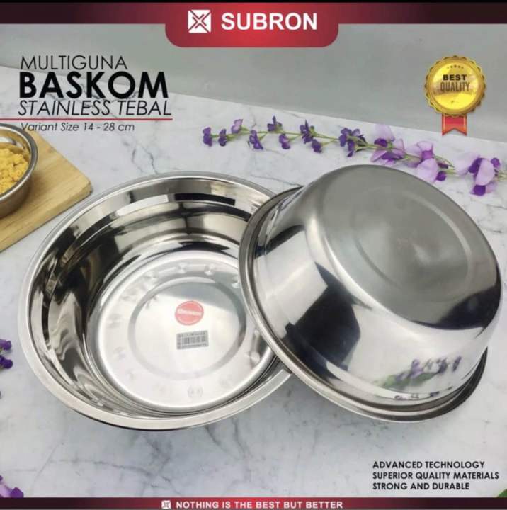 SUBRON Baskom stainless 14 - 28 cm tebal multifungsi kecil mangkok cuci ...