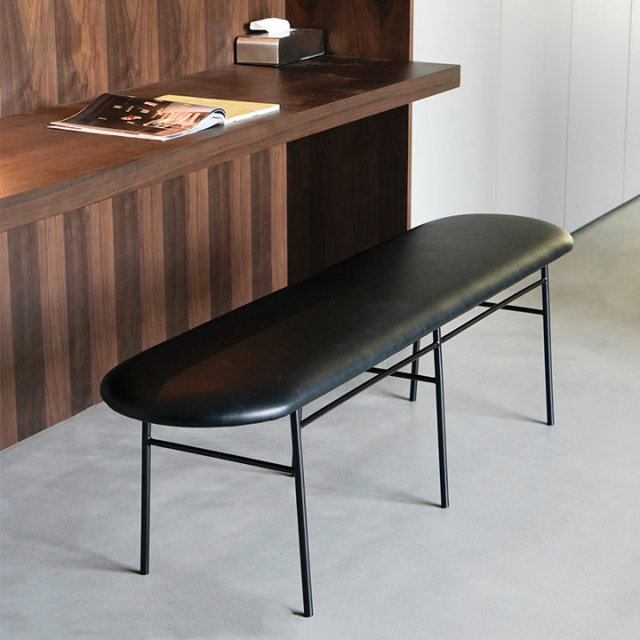 Modern Simple Designer Restaurant Long Chair Leather Dining Bench Iron ...