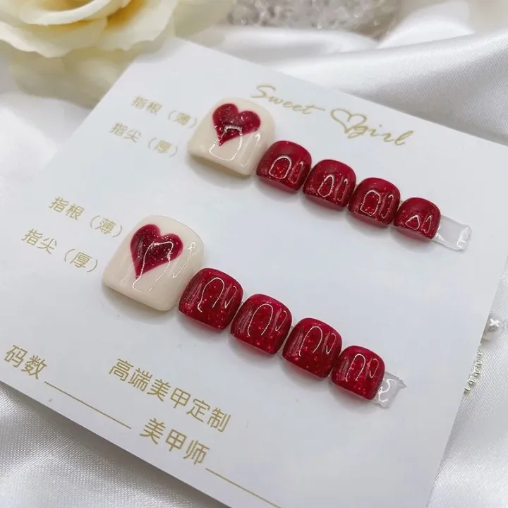 Handmade Toenail Red Heart Toenail Patch Phototherapy Finished Wearable ...