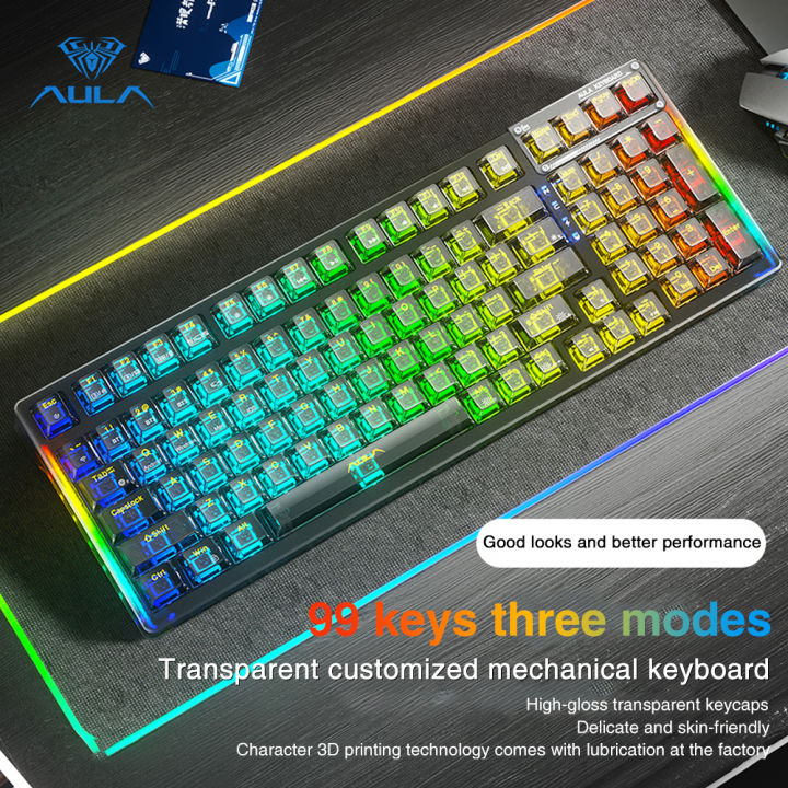 AULA F98 Hotswap Bluetooth Wireless Mechanical Keyboard 3 Mode RGB 99 keys RGB Transparent ...