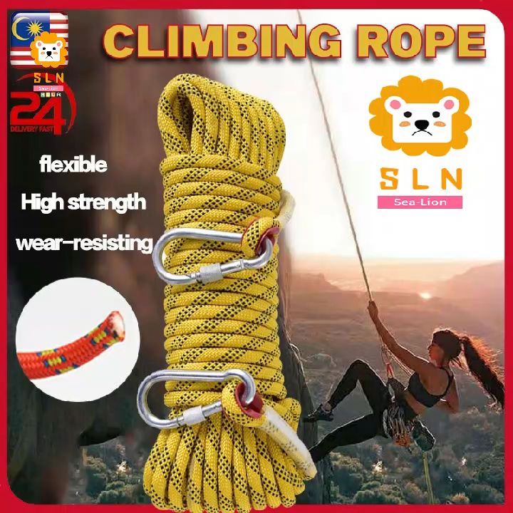 【COD】 10m/20m/30m Climbing Rope Static Utility 2 Carabiners for Outdoor ...